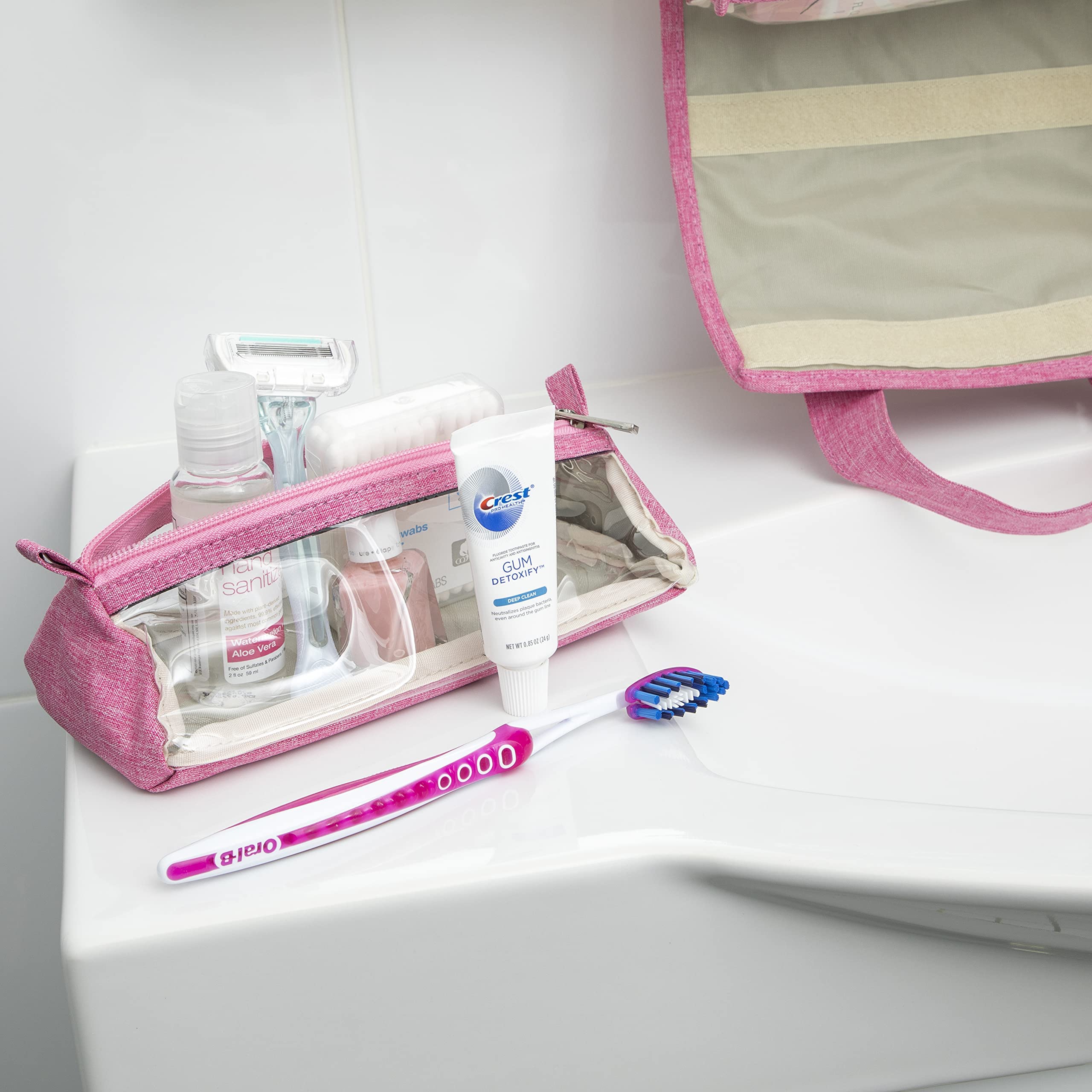 A F 4-in-1 hanging Toiletry bag | Roll-up makeup organizer with 4 detachable PVC zip pouches| travel toiletry bag, 600D oxford fabric material organize Make up , Cosmetics, Pink