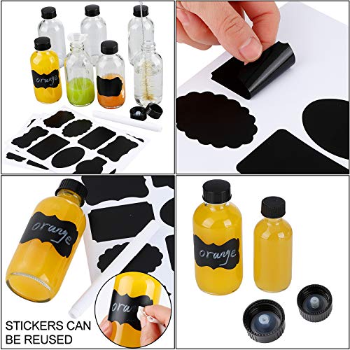 4oz Clear Glass Bottle with Poly Cone Cap, Boston Round Sample Glass Bottle for Potion, Juice, Ginger Shots, Oils, Whiskey, Liquids-48 Labels, 5 Funnels, 5 Droppers, 1 Brush&Chalk Marker-Pack of 42
