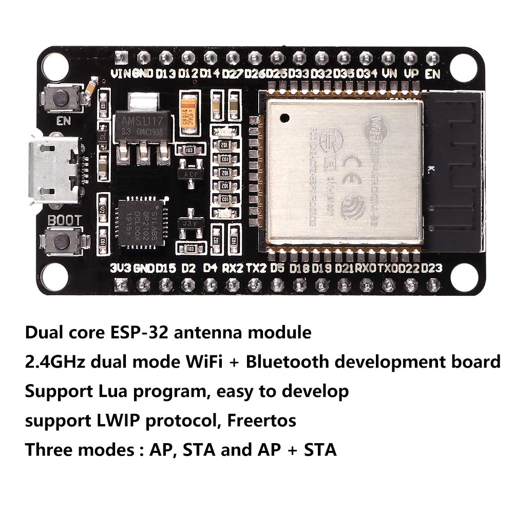 4PCS ESP32 Development Board ESP-32S NodeMCU Board ESP-WROOM-32 WiFi Microcontroller 2.4GHz 2 in 1 Dual-Core WiFi + Bluetooth Processor Integrated Chip CP2102 Low Power Consumption ESP-32S