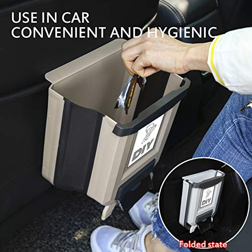 XIJING Small Hanging Kitchen Trash Can, Portable Mini Garbage Can and Collapsible Compact Trash Bin for Kitchen Cabinet Door Drawers, Room, Car, Bedroom Plastic Waste Bin - 9L/2.4 Gallon (White)
