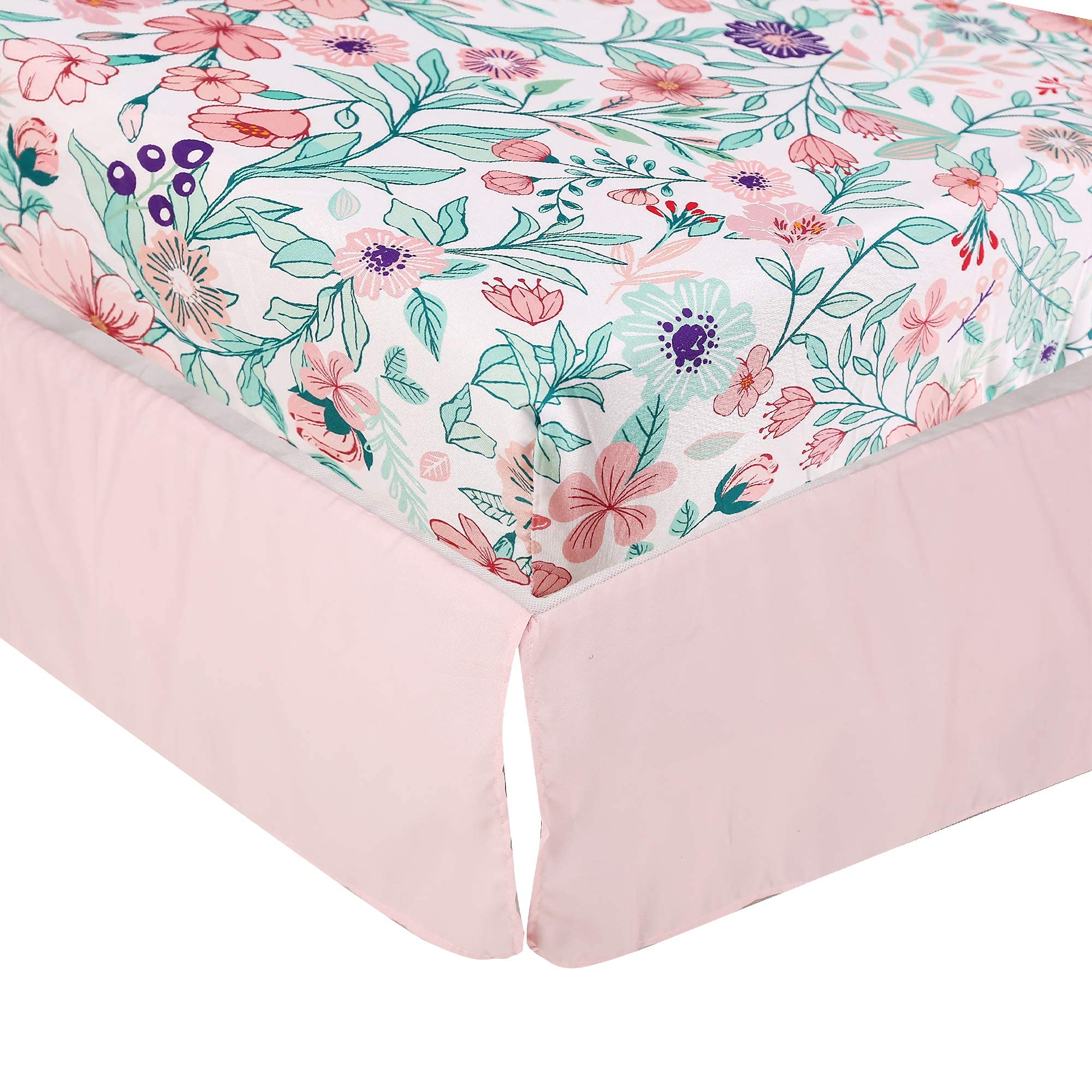 HUPO 4 PC Crib Bedding Set for Girls, Pink Nursery Crib Bedding Set GiraffeBlush Pink Flower, Crib Sets Including Crib Skirt, Crib Quilt, Crib Sheet and Diaper Stacker, Deer-pink