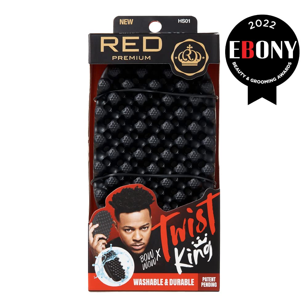 RED by Kiss Bow Wow X Twist King -Premium Luxury Twist Styler Brush, Durable Washable Afro Curl Sponge Racket for Barbers and Daily Use, Ideal for Curly, Coiled, 4C Hair