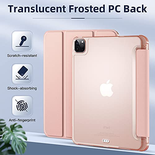 Cousper Case Compatible with iPad Pro 11 Inch 4th Generation 2022 / 3rd Gen 2021 with Pencil Holder, Slim Protective Smart Cover for 11 Inch iPad Pro, 2 Stand Modes for Viewing and Typing, Rose Pink