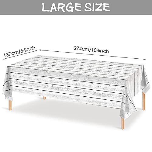 3 Pieces Wood Tablecloth Plastic White Wood Grain Tablecloth Rustic Wood Table Cover Rectangle Wood Grain Table Cover for Western Birthday Party Picnic Table Decoration,54 X 108 Inches