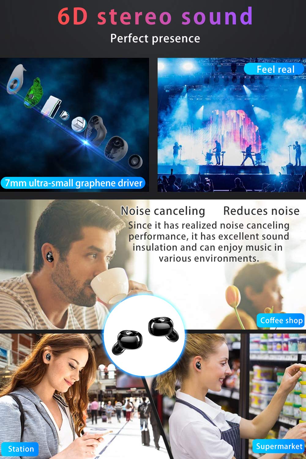 Wireless Earbuds Bluetooth 5.0 with 3000mAh Charging Case LED Battery Display 120H Playtime IPX7 Waterproof TWS Stereo Headphones in Ear Built in Mic Headset Deep Bass Hi-Fi Sound for Sport Black