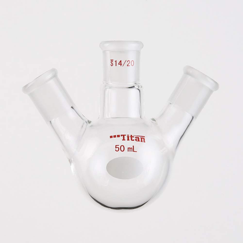 ADAMAS-BETA 50ml 3 Neck Round Bottom Flask Borosilicate Glass Science Chemistry Flask,14/20 Outer Joints