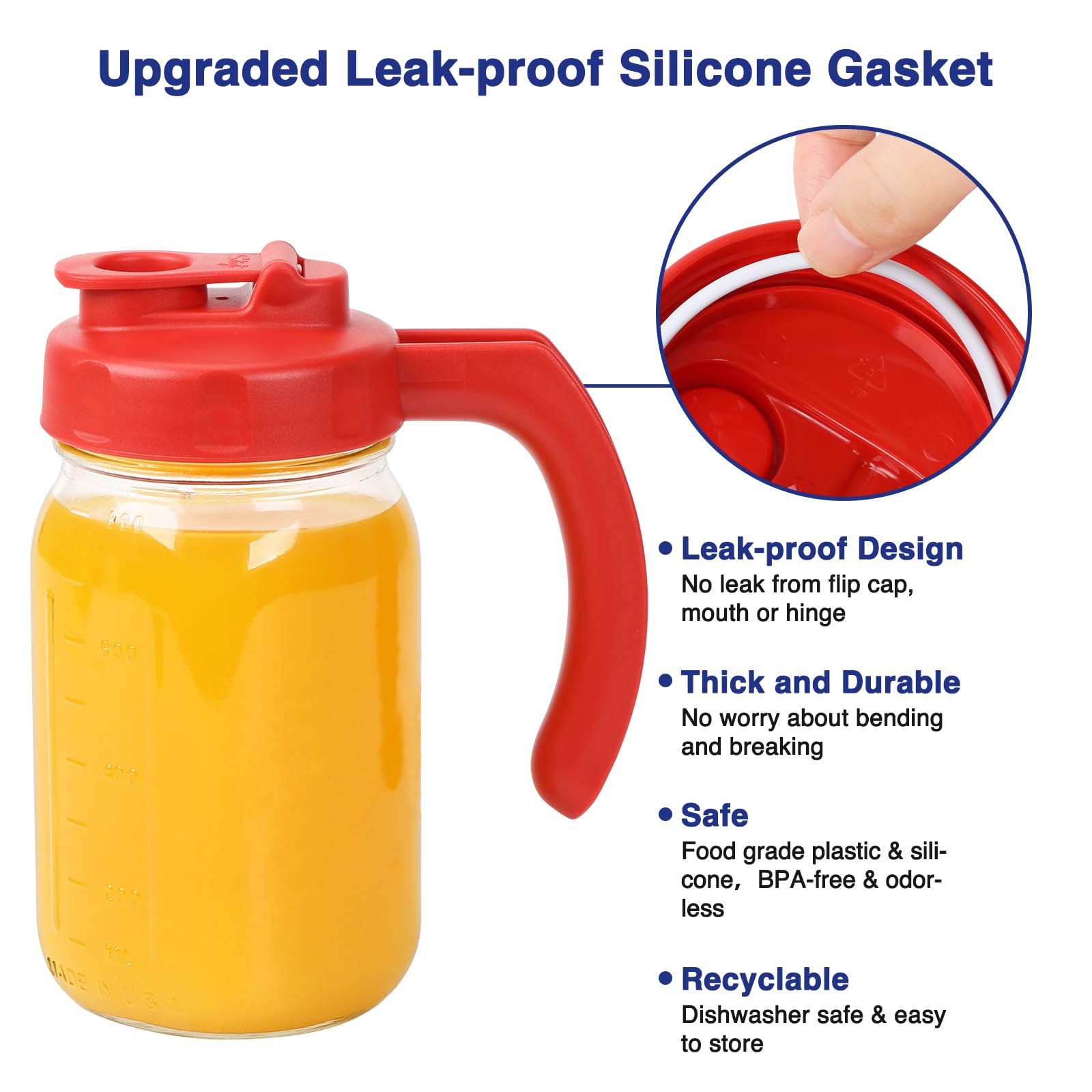 2 Pack Wide Mouth Mason Jar Lids with Handle, Airtight & Leak-proof Seal, Easy Pouring Spout, Turns your Mason Jar into Pitcher, Silicone Seal Gasket, Jars not included