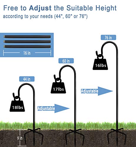 Artigarden 76 inch Outdoor Shepherd Hook with 5 Prong Base (2 Packs), Adjustable Heavy Duty Garden Hanging Stake for Bird Feeder Solar Light Plant Hanger Wedding Decor, Matte Black