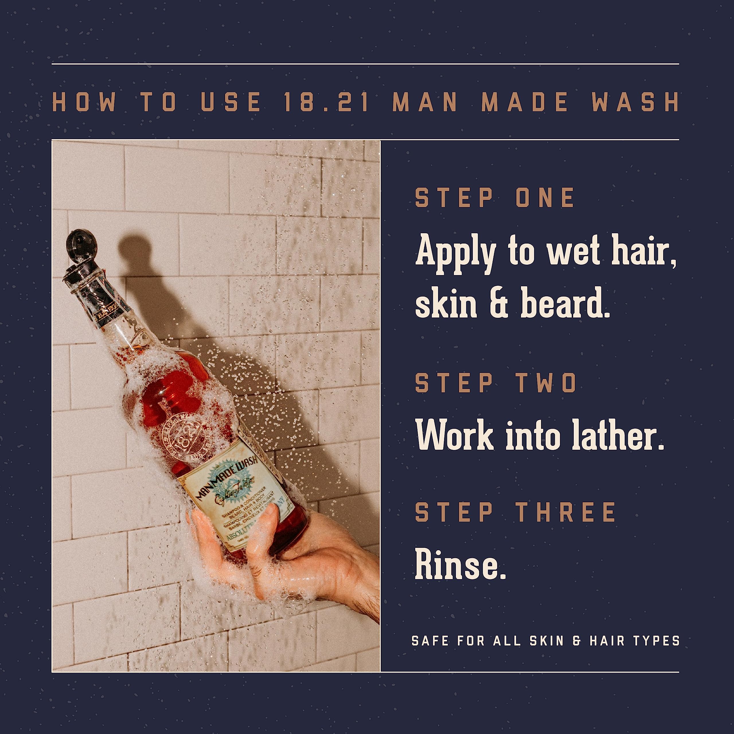 18.21 Man Made Original Absolute Mahogany 3-in-1 Body Wash, Shampoo, & Conditioner for Men, All Hair & Skin Types, Strengthens and Moisturizes in a Manly Aroma, 18 oz
