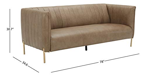 Amazon Brand β Rivet Frederick Mid-Century Channel Tufted Leather Sofa Couch, 77.5"W, Taupe