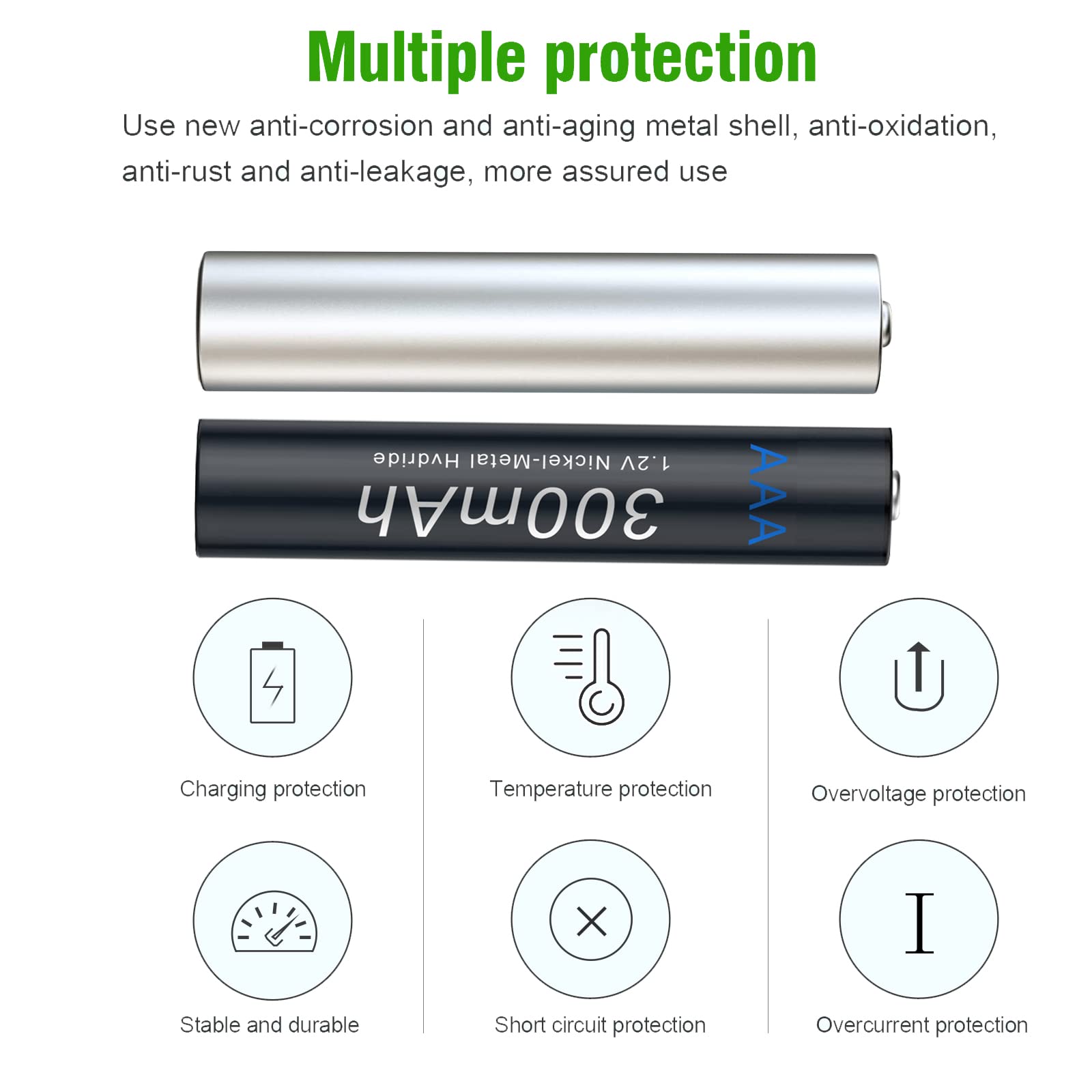 16 Packs 1.2V Rechargeable AAA Size Nimh 300mAh Batteries, Pre-Charged Triple A Battery for Christmas Lights,Solar Lamp Garden Lights