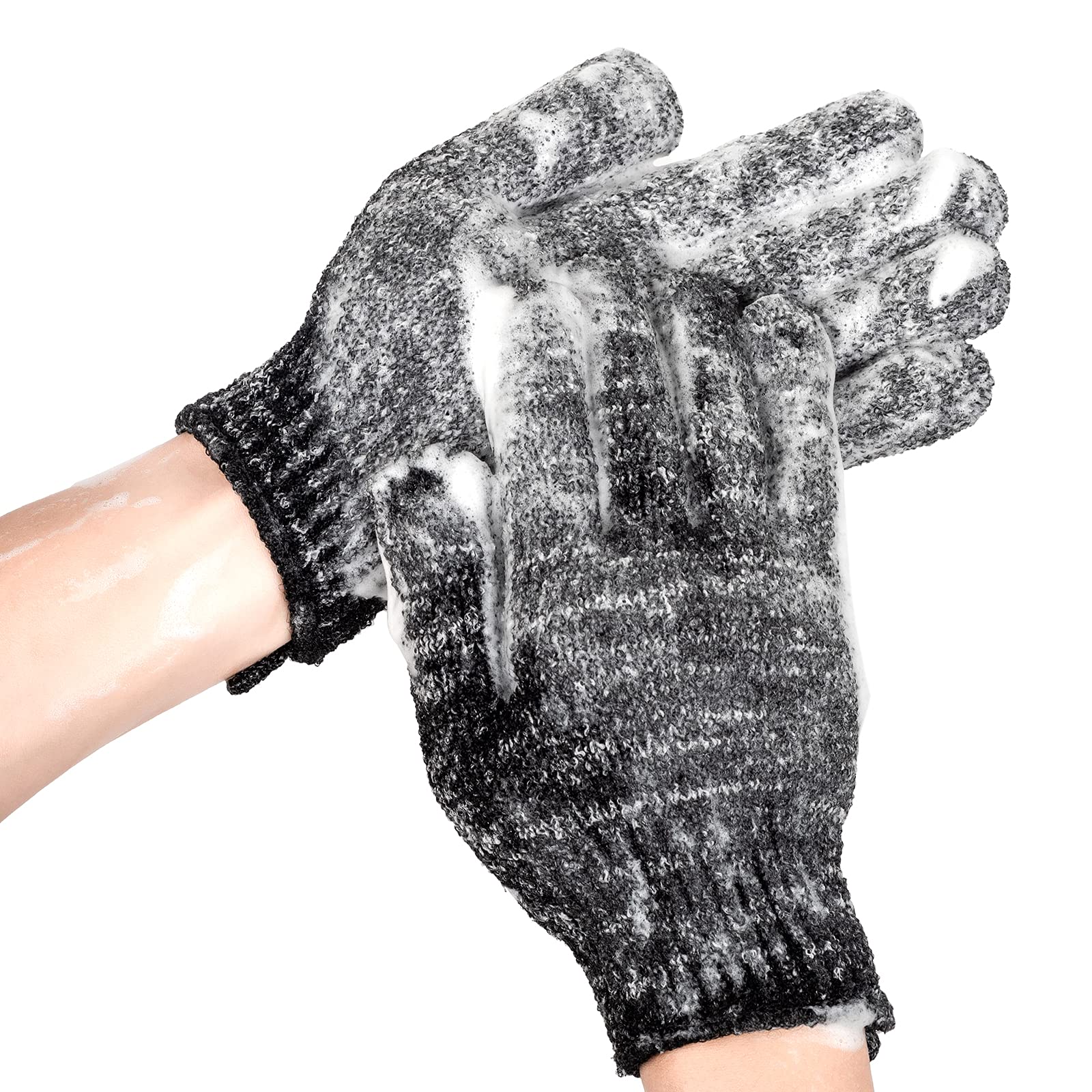 Bathing Scrub Gloves, Bamboo charcoalized exfoliating Gloves ,Exfoliating Gloves for Men and Woman, Exfoliating Gloves with Hanging Loops (4 pcs)