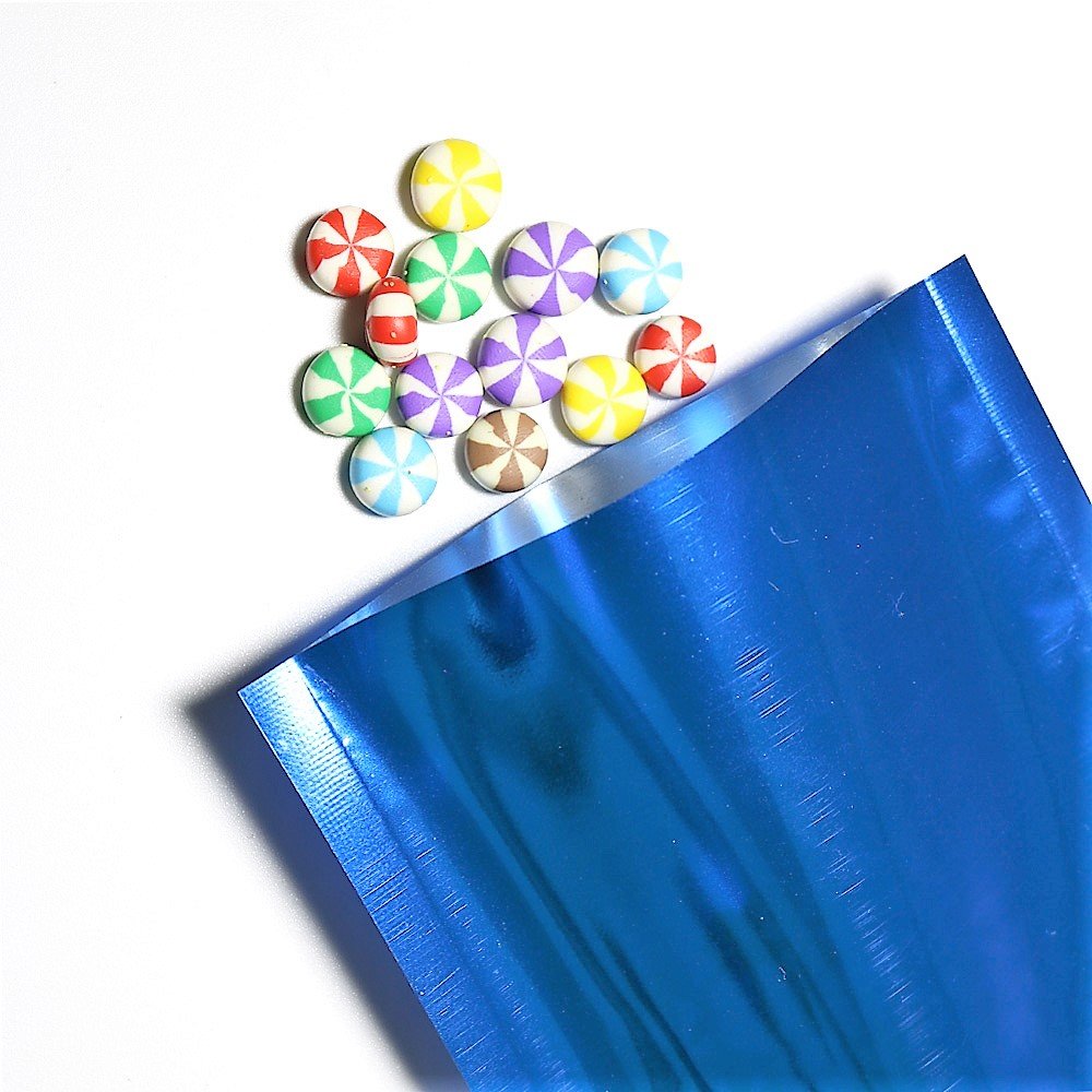 100x Premium Shiny Blue Mylar Foil Open Top Bags (6x9cm (2.3x3.5"))