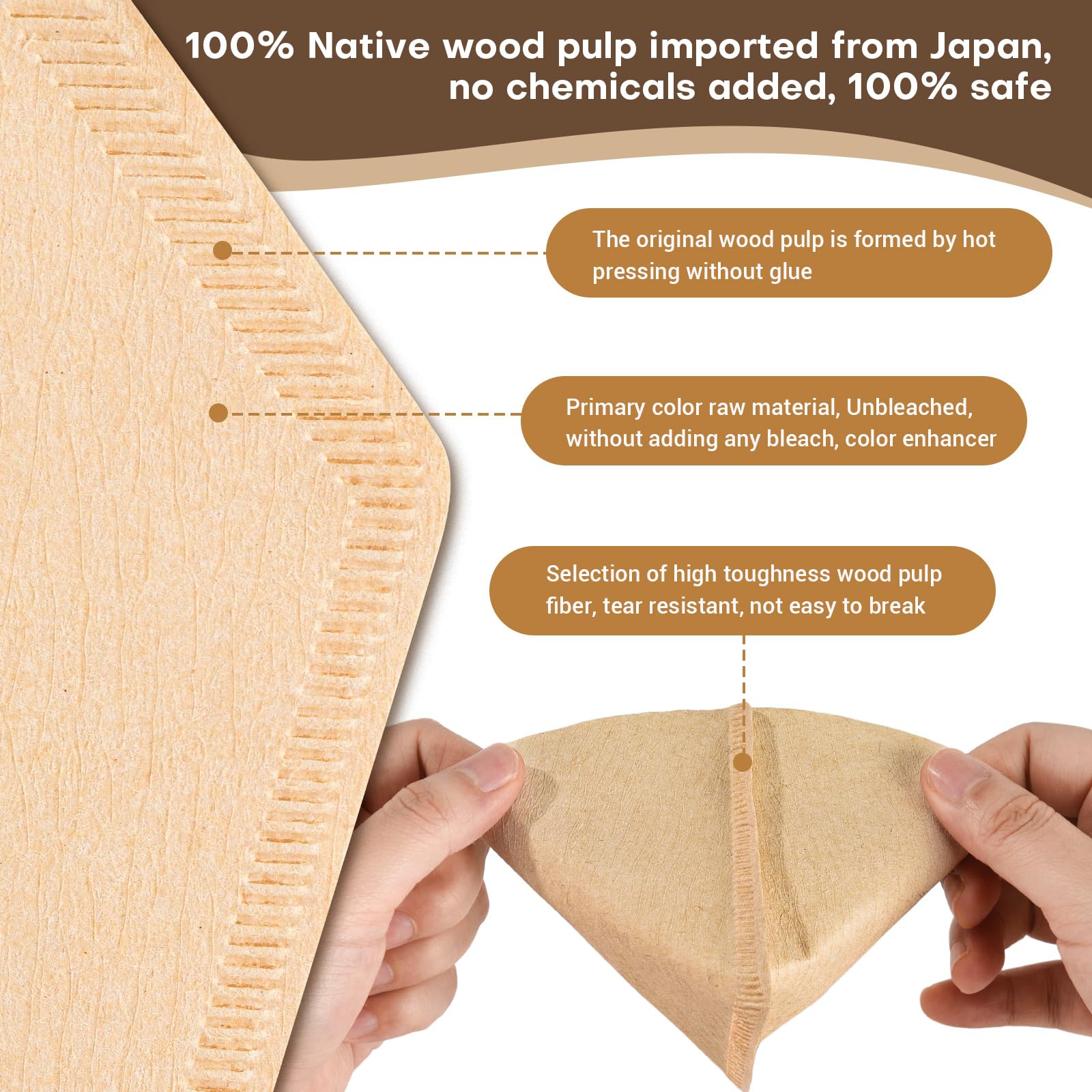 #4 Natural Brown Paper Cone Coffee Filters, Unbleached Coffee Filter 4, Fit 8~12 Cup Cuisinart Ninja Bonavita OXO Coffee Maker & #4 Cone Coffee Drippers, Replace Melitta Coffee Filters No.4 (100)
