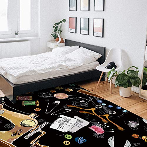 Beauty Decor Rectangle Kitchen Area Rugs 3'x5' Sewing Machine Yarn Scissors Paper Clips Non-Skid Area Carpet for Living Room Comfy Bedroom Home Decorate Floor Carpets Kids Playing Mat.