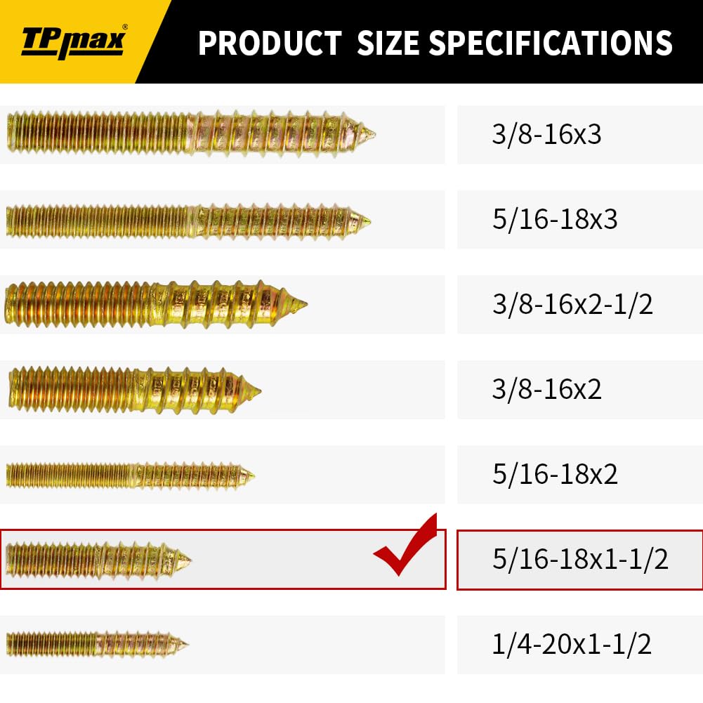 10 Pack 5/16-18 x 1-1/2 Inch Hanger Bolts Double Headed Bolts Self-Tapping Screw Hanger Bolts for Furniture (5/16-18" x 1-1/2")