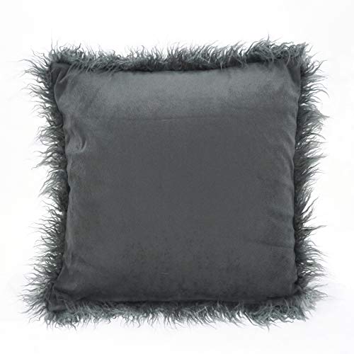 SARO LIFESTYLE Mongolian Faux Fur Poly Filled Throw Pillow, 22 in, Slate
