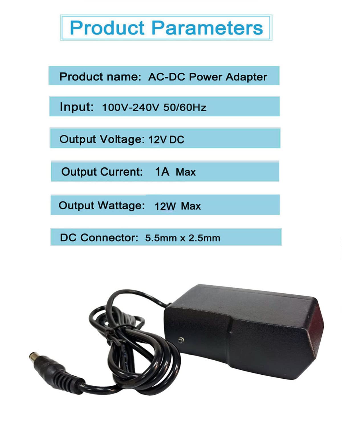 12V 1Amp DC Power Supply 12V 1000mA AC/DC Adapter 100-240V AC to DC 12Volt 1A 0.8A 500mA Power Adapter Transformer 12V 1A AC Adapter 5.5mm x2.5mm US Plug for 12V LED Strip Light CCTV Camera