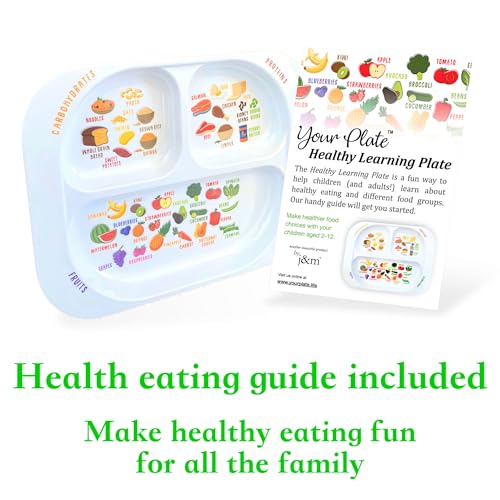 j&m Divided Portion Plate (4 Pack), Sections for Kids & Fussy Eaters, Learn Nutrition, Healthy Eating, Food Groups & Portion Sizes, Child-Friendly Melamine, Dishwasher-Safe