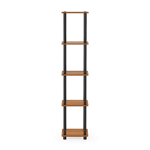 Furinno (99557LC/BK Turn-N-Tube 4-Tier Multipurpose Shelf Display Rack - Light Cherry/Black & Turn-N-Tube 5-Tier Corner Square Rack Display Shelf, Round, Light Cherry/Black