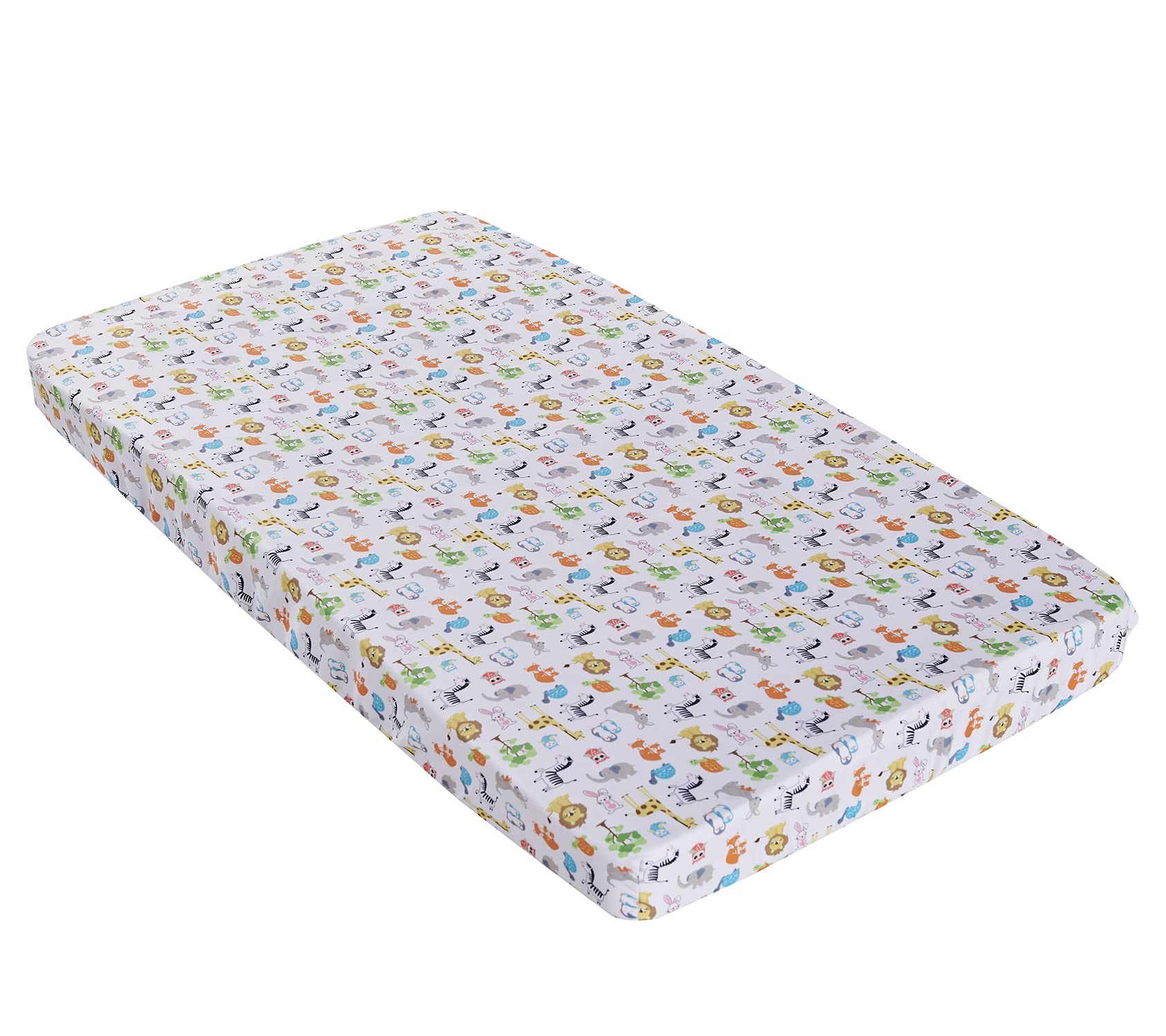 5 PCs Noah's Ark Nursery Crib Bedding Set Blue Grey Animal Theme Baby Crib Bedding Set Quilt + Skirt + Fitted Sheet + Diaper Storage Bag + Window Valance
