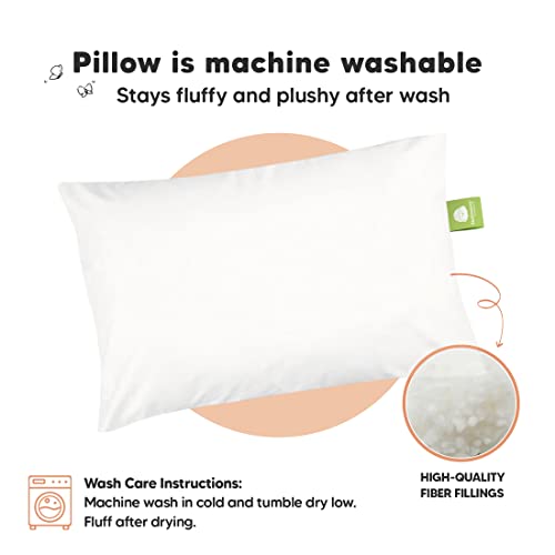 2-Pack Soft Organic Cotton Pillows for Sleeping - 13X18 Small Toddler Kids Pillow for Travel, School, Nap, Age 2 to 5 (Soft White)