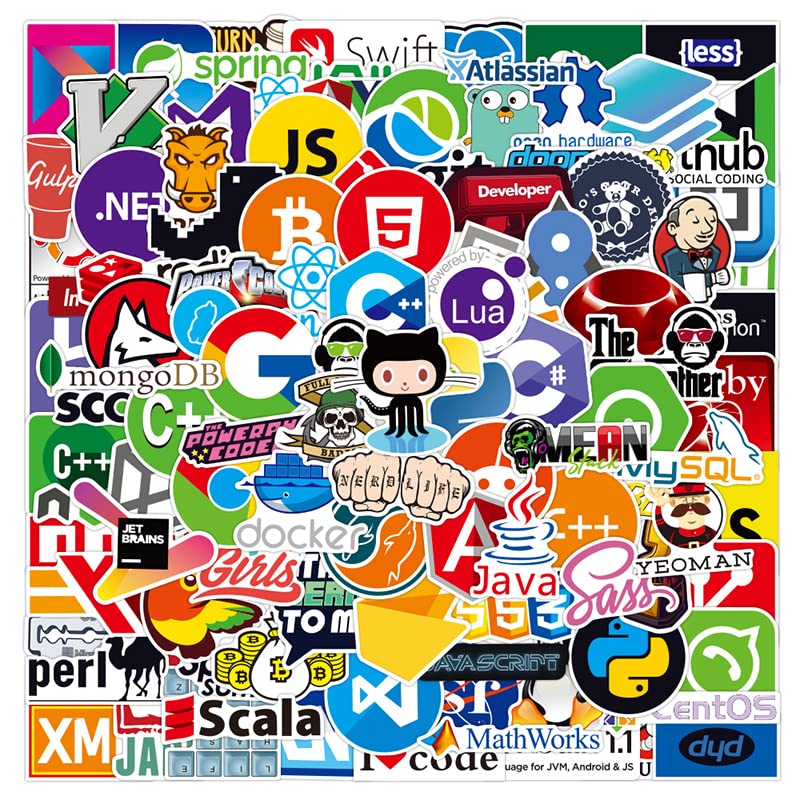 102Pcs Programmer Logo Stickers Pack for Laptop,Funny Science Decals for Teens,Vinyl Waterproof Math Sticker for Water Bottles,Phone,Hard Hat,Skateboard,Scrapbooking,Gifts for Kids/Adults
