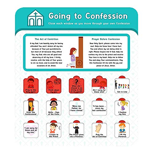 Going to Confession Window Chart Learning Activity for Catholic Kids, Vacation Bible School, Christian Sunday Church, 8 x 9 Inches