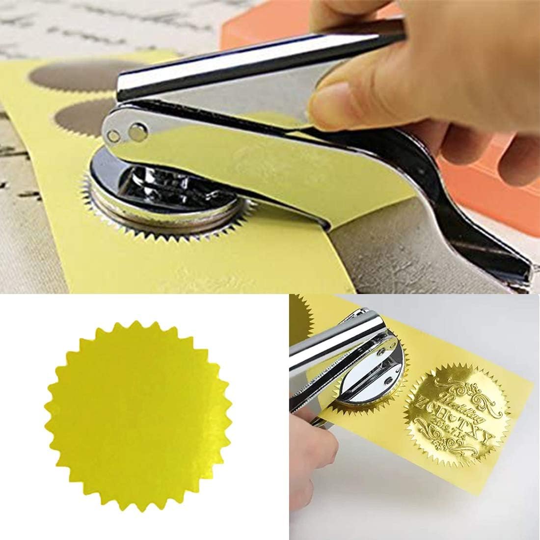 2" Gold Foil Blank Notary Certificate Wafer Medal Seals Labels/Envelope Package Seals Serrated Edge Color Coding Awards Legal Embossing Stickers (300 per roll