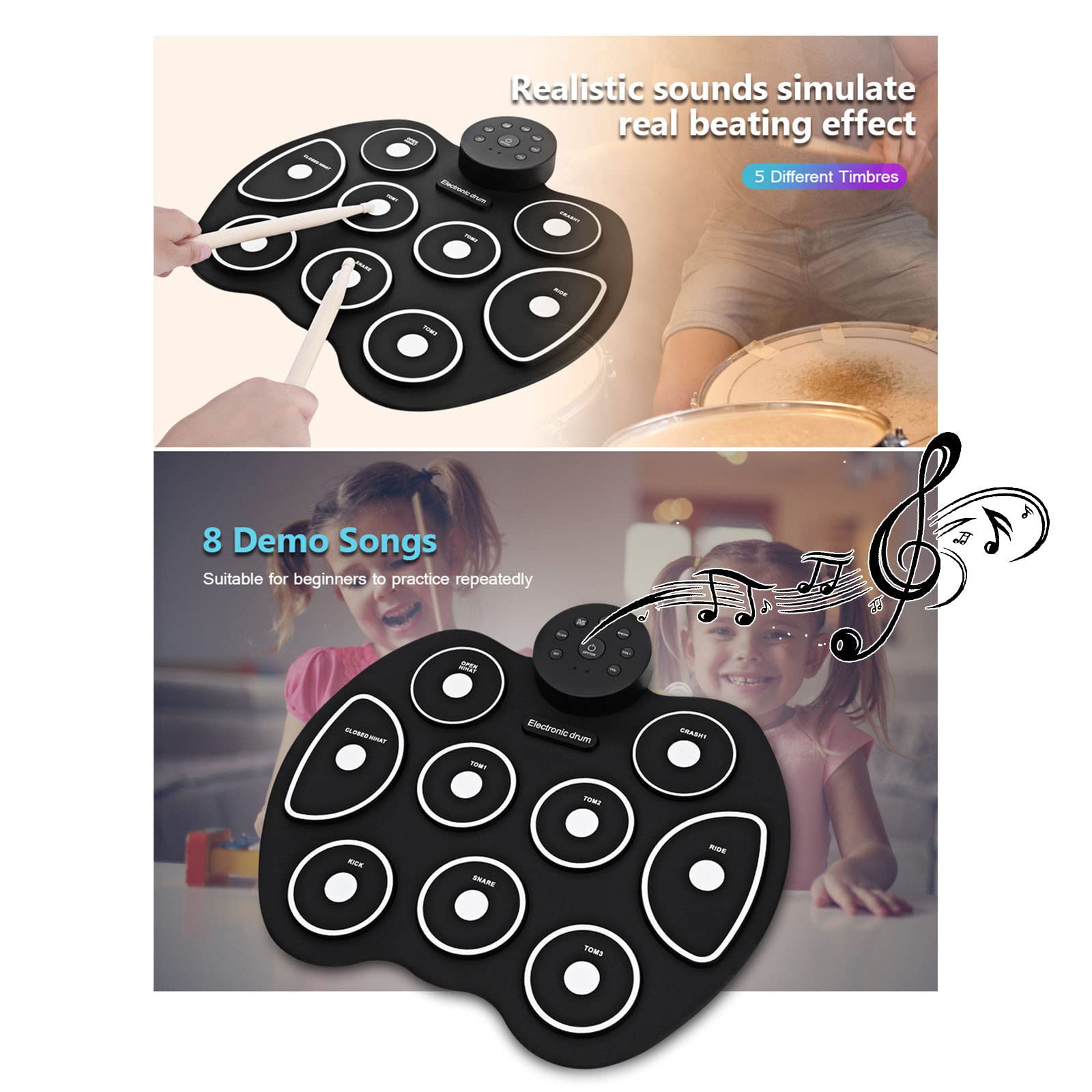 #o0n508 Electronic Drum Set Folding Silicone Hand Roll Electronic Drum Roll Up Drum Practice Pad Kit Drum Pedals Drum Sticks