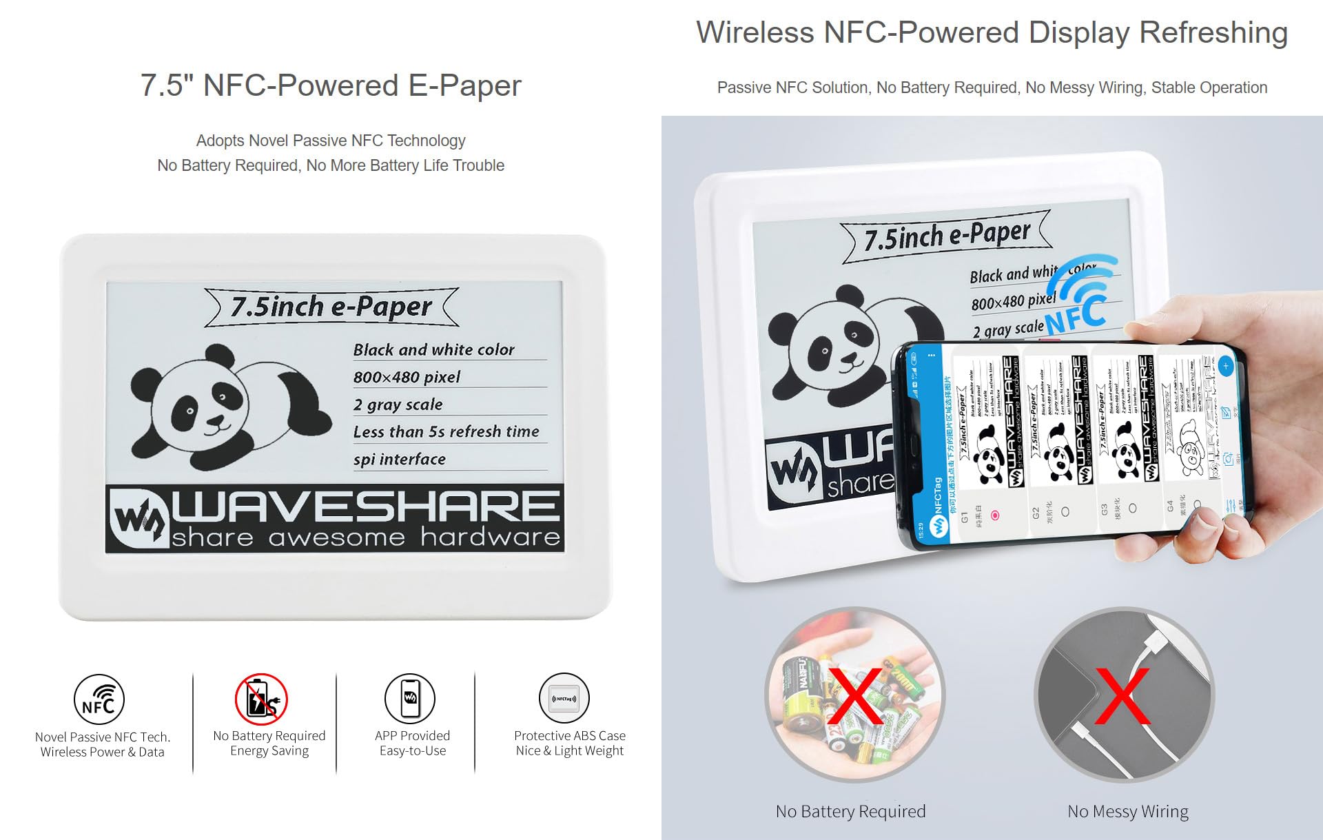 Waveshare 7.5inch NFC e-Paper Eval Kit Bundle with 7.5inch NFC-Powered e-Paper ST25R3911B NFC Board Micro Card 16GB Micro Card Reader USB-A to Micro-B Cable(5 Items)