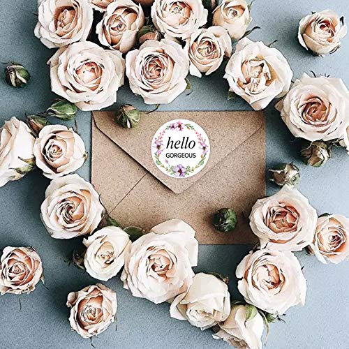 1.5 inch Flower Hello Gorgeous Stickers Labels for Small Business Birthday Party,Gift Bags 500 pcs Per Roll