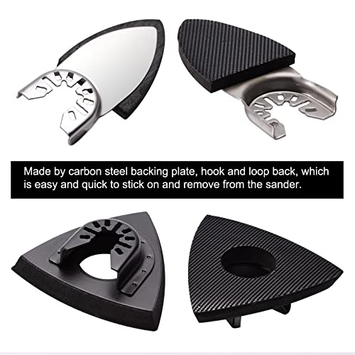 105PCS Oscillating Tool Detail Sanding Pads Kit, 3Pcs Triangle and 2Pcs Finger Sanding Pad, 100Pcs Multitool Sandpaper, Grit Fit for Finishing Wood Sanding Plaster