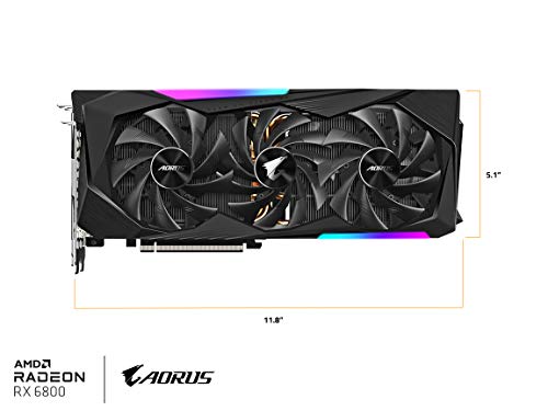 Gigabyte AORUS Radeon RX 6800 Master 16G Graphics Card, MAX-Covered Cooling, 16GB 256-bit GDDR6, GV-R68AORUS M-16GD Video Card