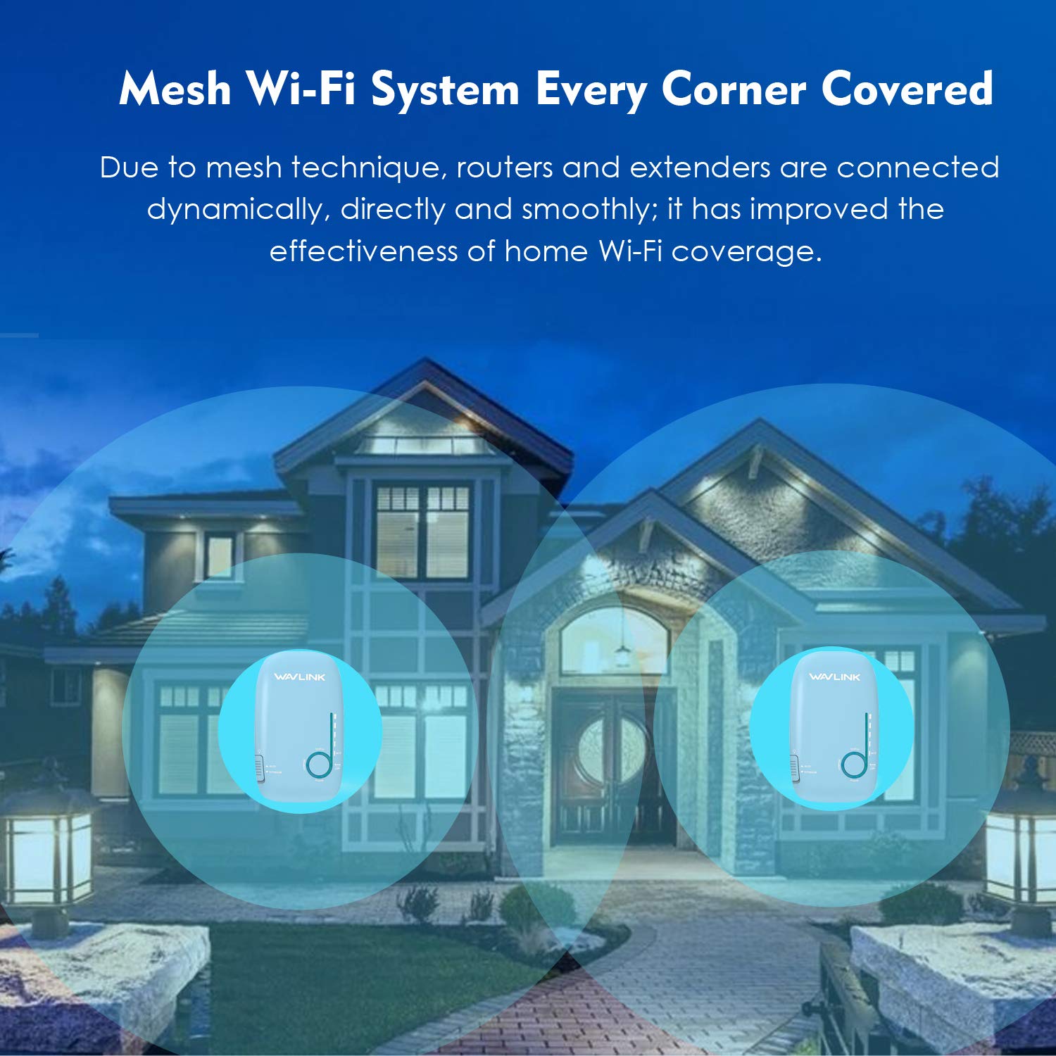 WAVLINK Mesh WiFi System (2-Pack), Up to 3000 Sq.ft., Dual-Band Gigabit Mesh WiFi Extenders, Wall-Mounted Smart Whole Home Wi-Fi Routers with Snooze Light, Built in 4 Antennas.