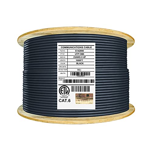 Elite Cat6 Outdoor Cable - UV Resistant, CMX, 600MHz, 23AWG, Unshielded UTP, Solid, Pure Copper, UL Listed (1000ft.)