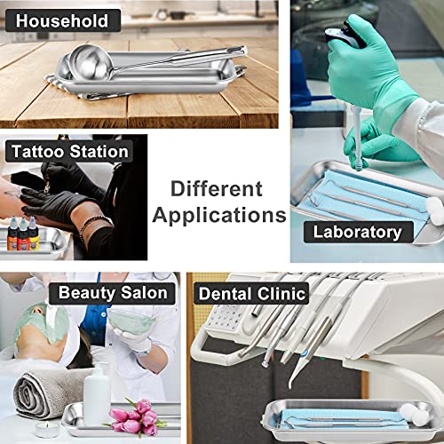Annhua 304 Stainless Steel Lab Tray 3 Pack Surgical Instrument Trays 8.86" x 4.7" x 0.8", Lab Tray Small for Laboratory, Tattoo Station, Bathroom Organizer