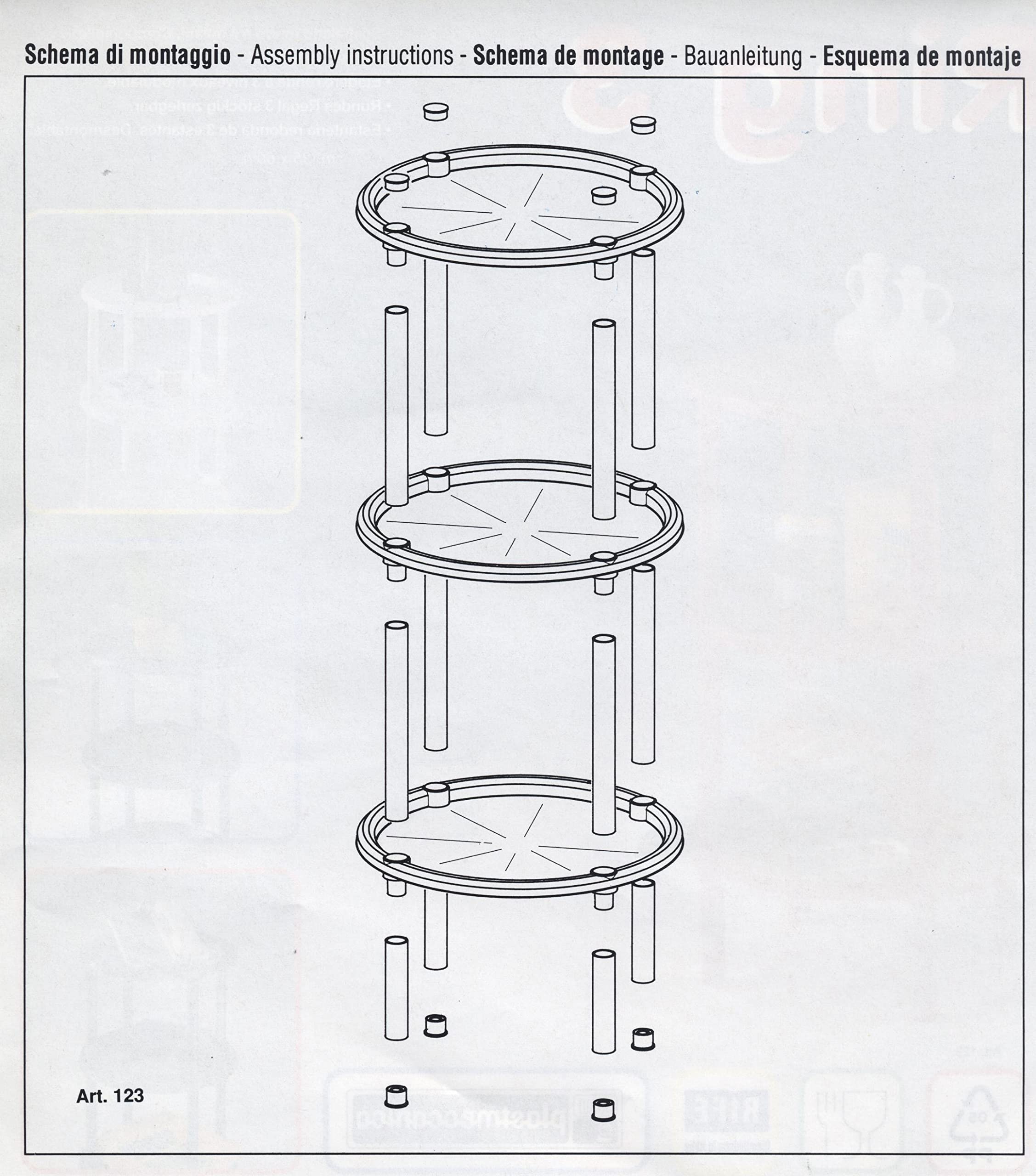 3 Tier Shelf, End, Bed or Display Table, Self-Standing Shelving for Bathroom Toiletries, Storage and Organization. 13 ¾” diameter, 24” height, 9 ¼” space between shelves. Load 10 lbs. per tier (White)