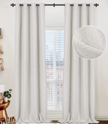 100% Blackout Linen Curtains 50" W x 84" L 2 Panels Set,Thermal Insulated Full Light Blackout Curtains for Bedroom/Living Room,Beige