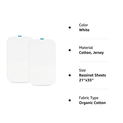 100% Cotton Bassinet Sheets Fit for AirClub Bassinet Bedside Sleeper and Newton Baby Bassinet & Bedside Sleeper, 2 Pack, Breathable and Soft Fitted Sheet for Baby, White