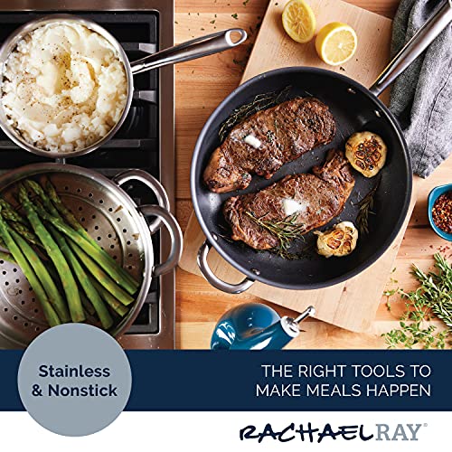 Rachael Ray Professional Stainless Steel/Hard Anodized Nonstick Cookware Pots and Pans Set, 11 Piece, Gray and Silver
