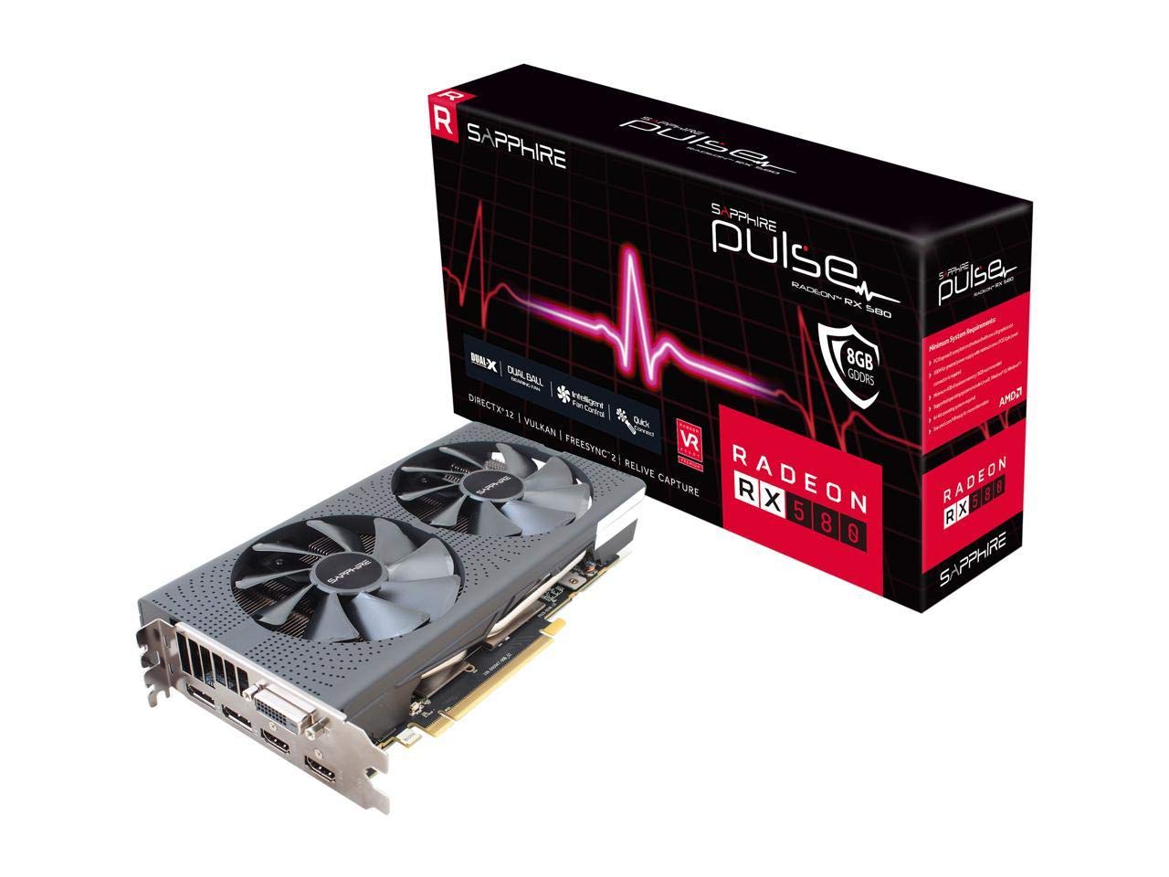 Sapphire Technology Sapphire Pulse Radeon RX 580 DirectX 12 11265-05-20T 8GB 256-Bit GDDR5 PCI Express 3.0 x16 CrossFireX Support ATX Video Card