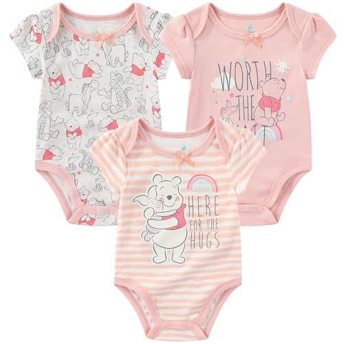 Disney Dumbo, Princess Or Winnie the Pooh Girls 3 Pack Bodysuit for Newborn and Infants