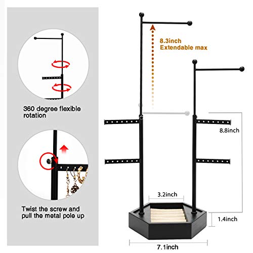 Emfogo Jewelry Organizer Stand - 6 Tier Jewelry Holder with Adjustable Height Necklace Holder Organizer Display & Storage for Earrings Ring Bracelet (Black)