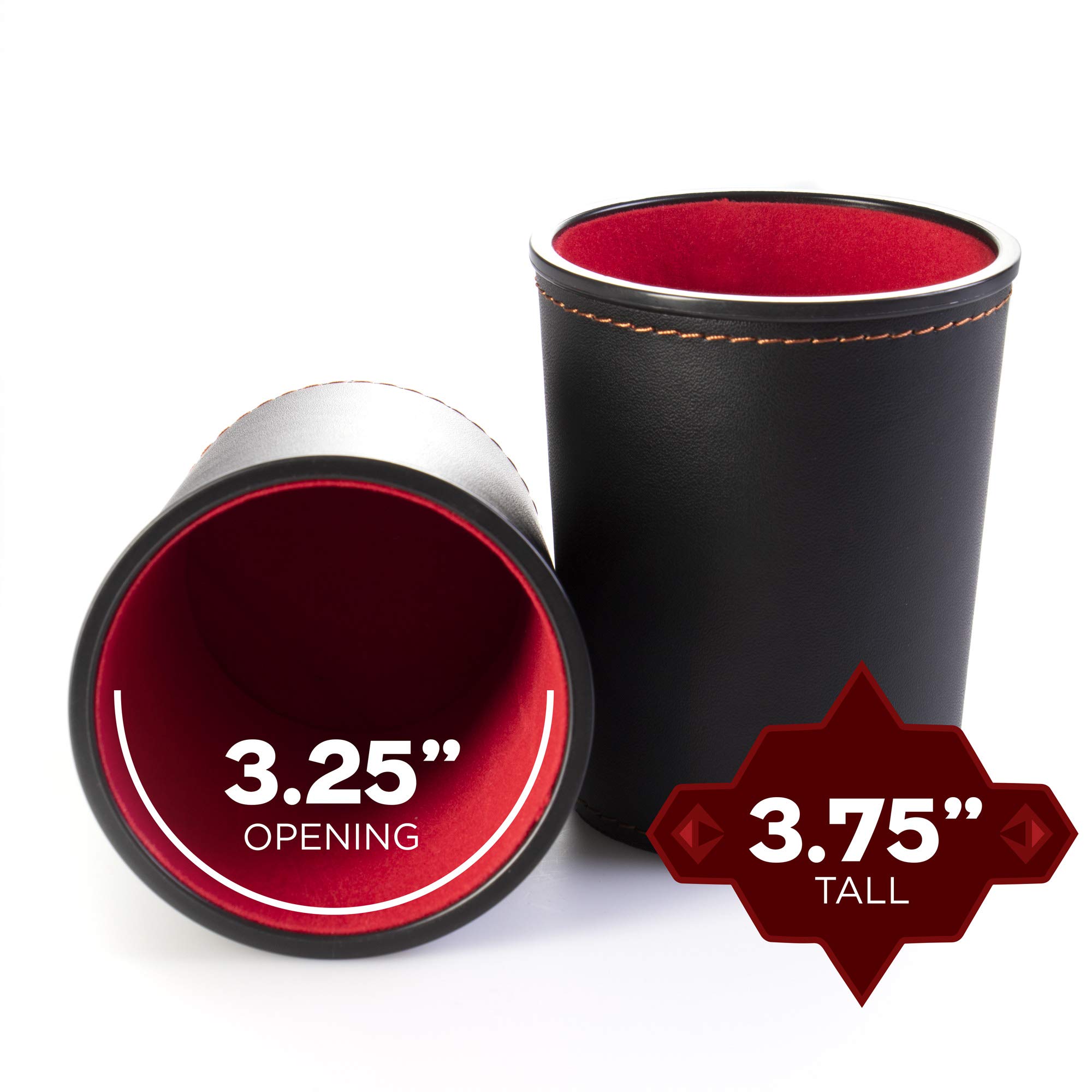 5 Leather Dice Cups and 25 Bullseye Dice by Bullseye Game Night | Classic Dice for Farkle, Liar's Dice, Bunco | Black and Red