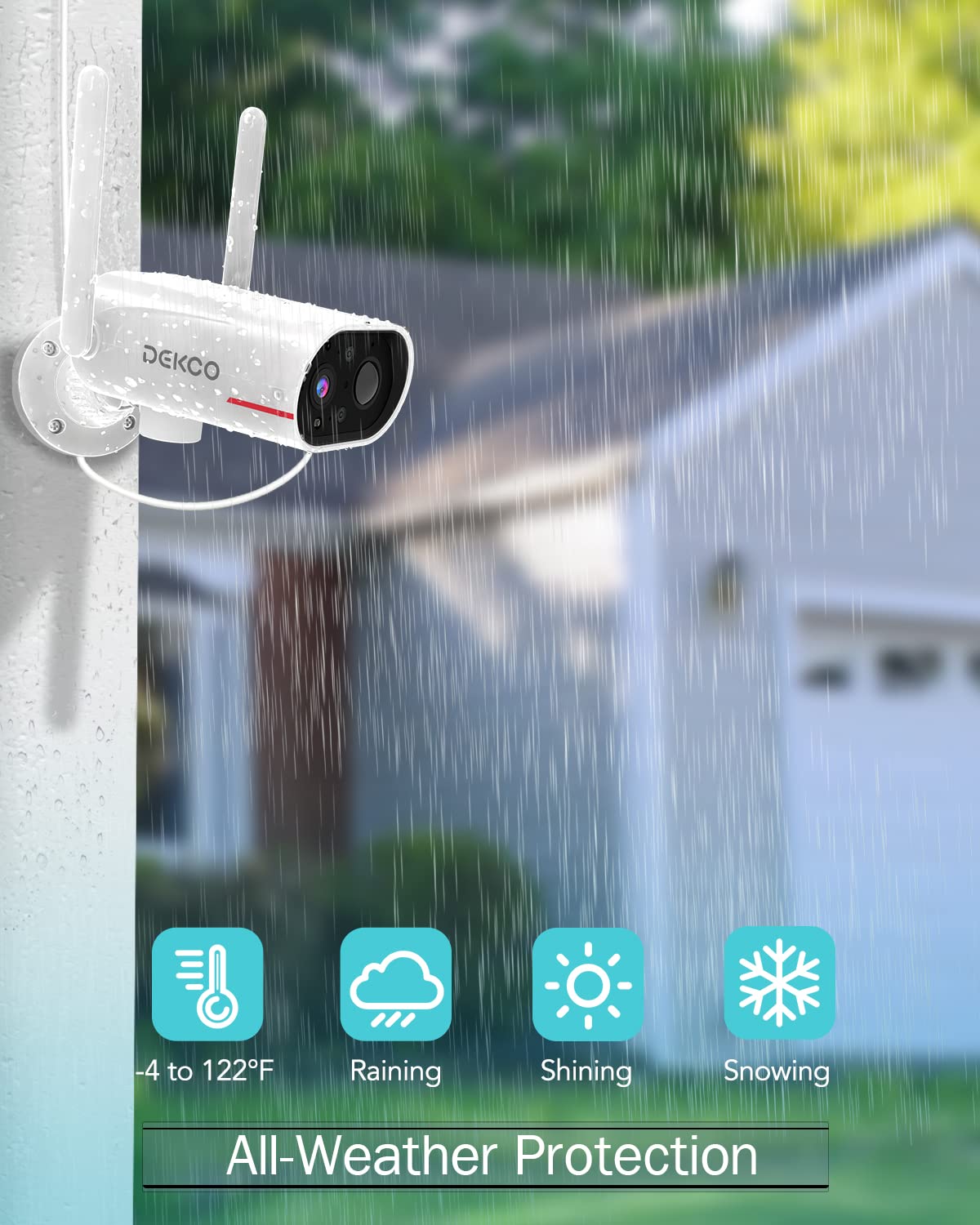 DEKCO Wireless Outdoor Security Camera for Home Security 260° View Range Solar Security Camera, Two-Way Audio, Simple Setup, Night Vision, Motion Detection WiFi Surveillance & Security Cameras