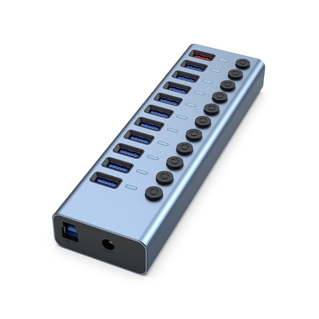 SHYPT Aluminum Alloy 11-Port USB3.0 Splitter 10 Port Computer Extended USB HUB 1 Port Fast Charging External 12V4A Power Supply