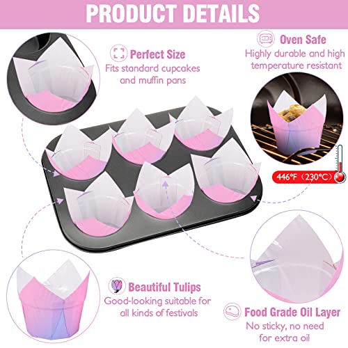 100 Pack Tulip Baking Cupcake Liners, Food Grade Greaseproof Paper Dessert Cup, Festival Gradient Color Muffin Cups Holder, 2x2 inches Cake Container Wrapper for Party, Wedding, Birthday, Christmas
