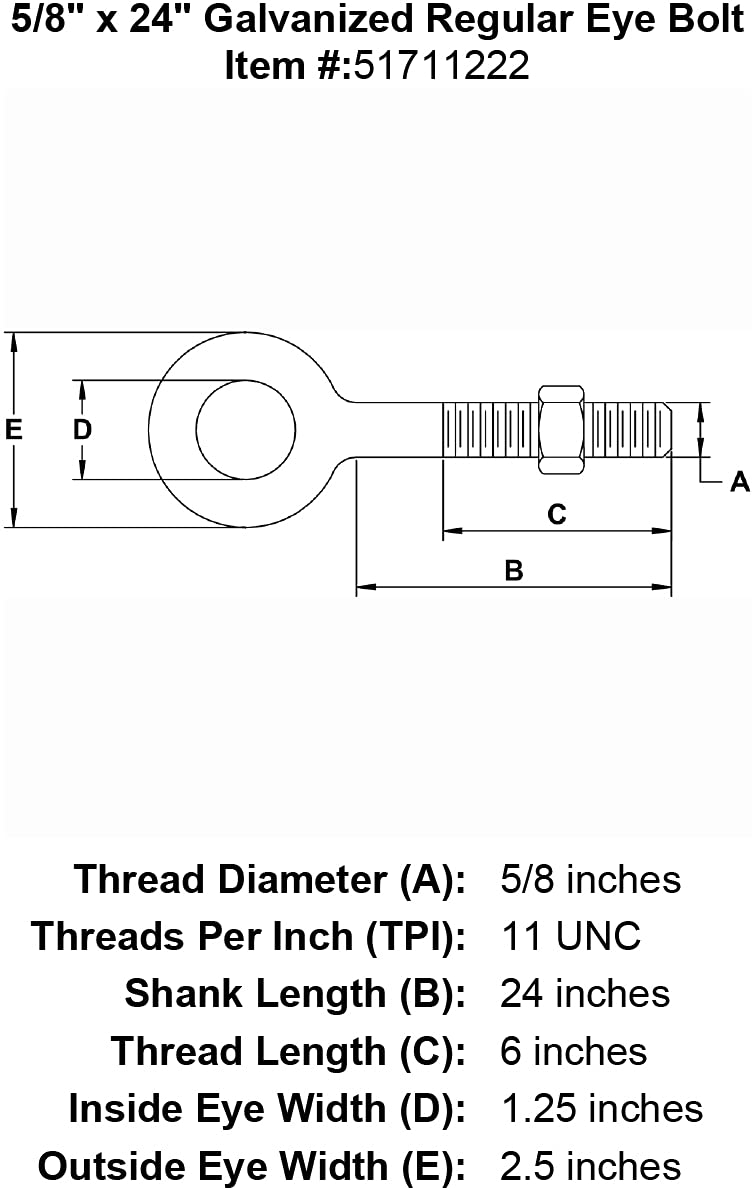 5/8" x 24" Galvanized Regular Eyebolt