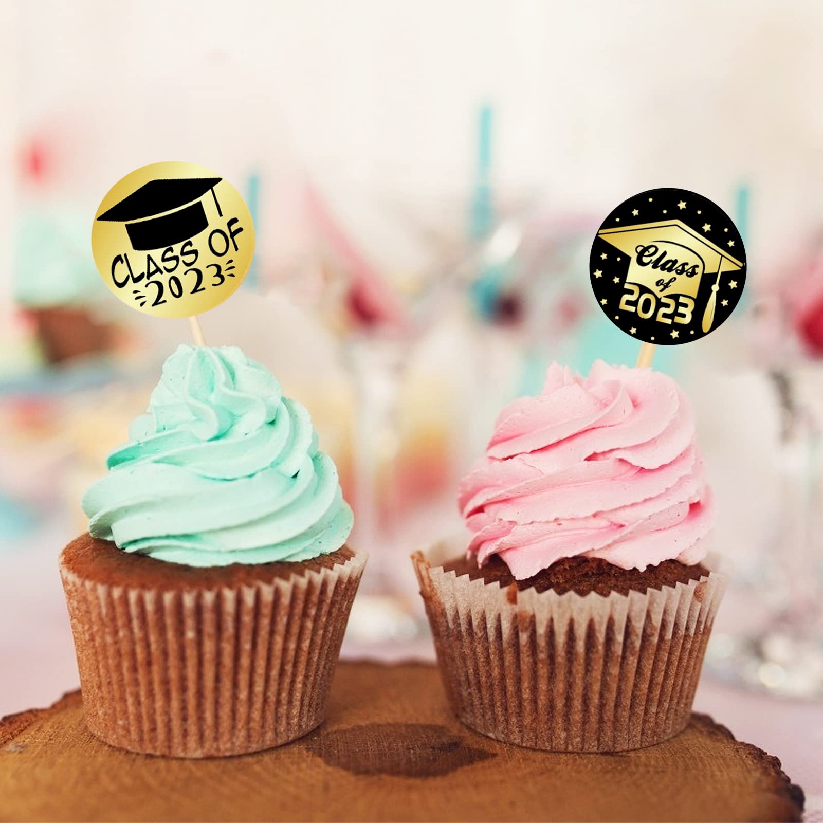 2023 Graduation Stickers, 240 Pieces Class of 2023 Grad Circle Stickers, Graduation Envelope Seals Candy Label Stickers (12 Design) - Black Gold